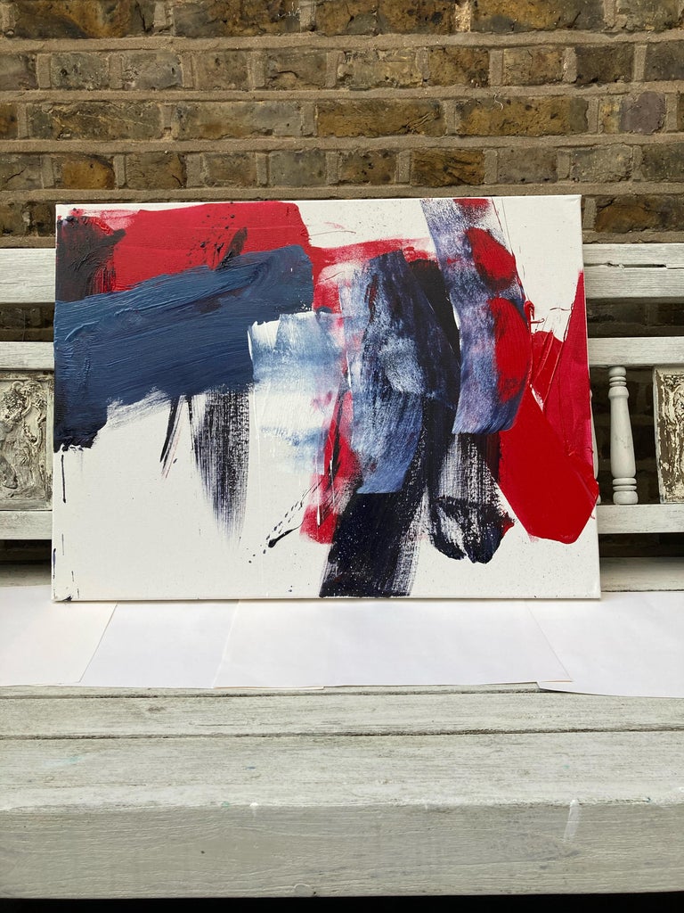 Deborah Lanyon - Hope: Red and Blue Abstract Painting on Canvas by ...