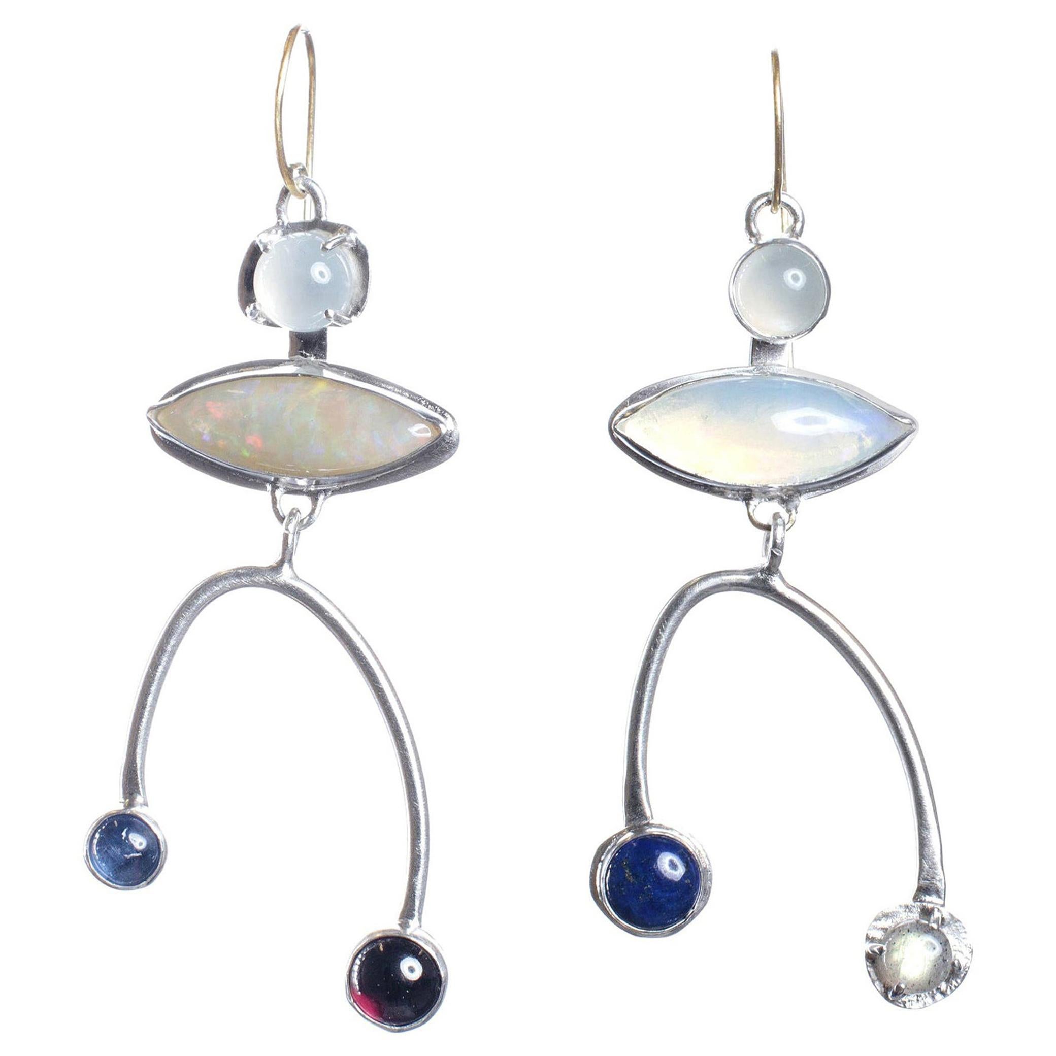 Devta Doolan One of a Kind Red Multicolor Fire Blue Opal Doublet Drop Earrings at 1stDibs