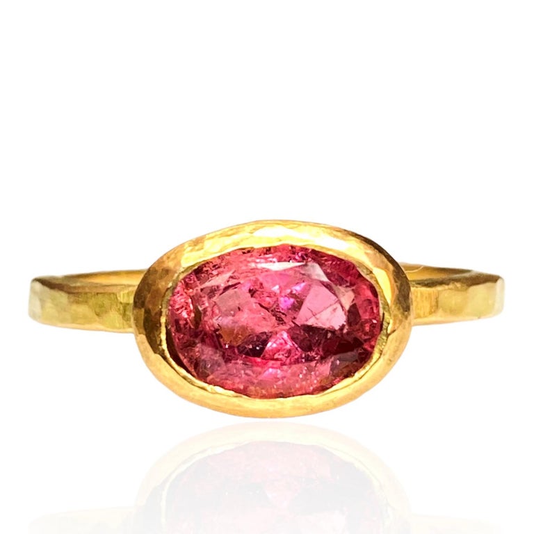 Deborah Murdoch 18 Karat Yellow Gold Oval Pink Tourmaline Ring For Sale ...