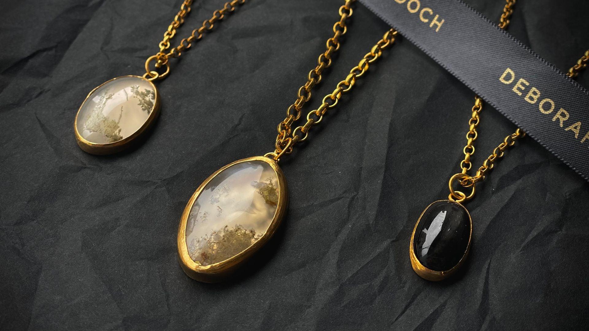 Deborah Murdoch 18Kt Gold Vermeil Moss Agate Necklace For Sale at 1stDibs