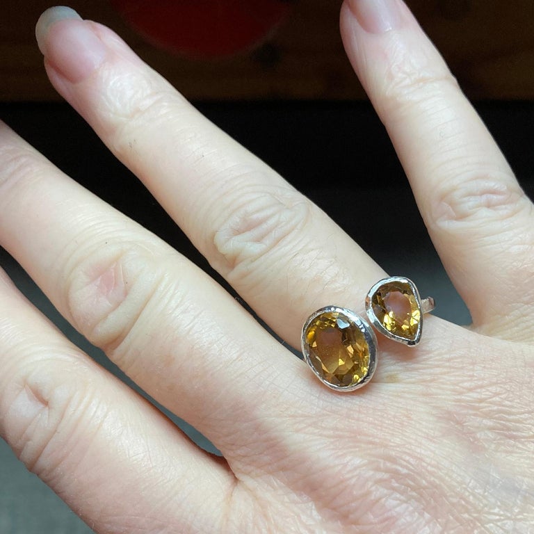 Deborah Murdoch Sterling Silver Double Citrine Ring For Sale at 1stDibs