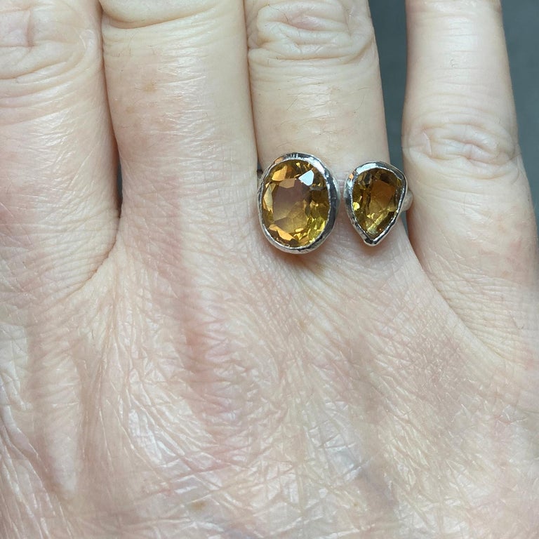 Deborah Murdoch Sterling Silver Double Citrine Ring For Sale at 1stDibs