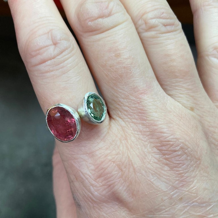 Deborah Murdoch Sterling Silver Pink and Green Tourmaline Ring For Sale ...