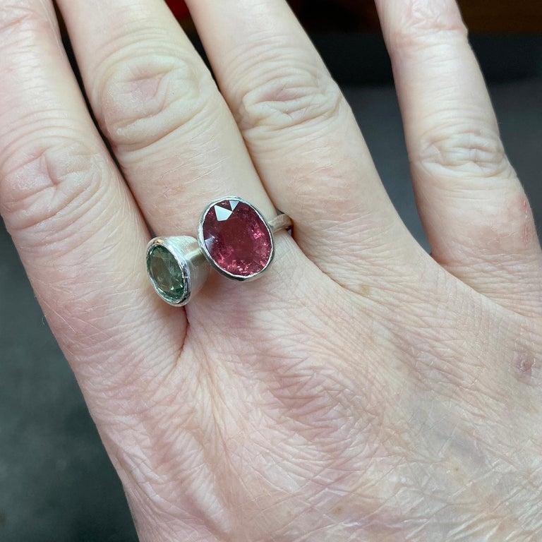 Deborah Murdoch Sterling Silver Pink and Green Tourmaline Ring For Sale ...