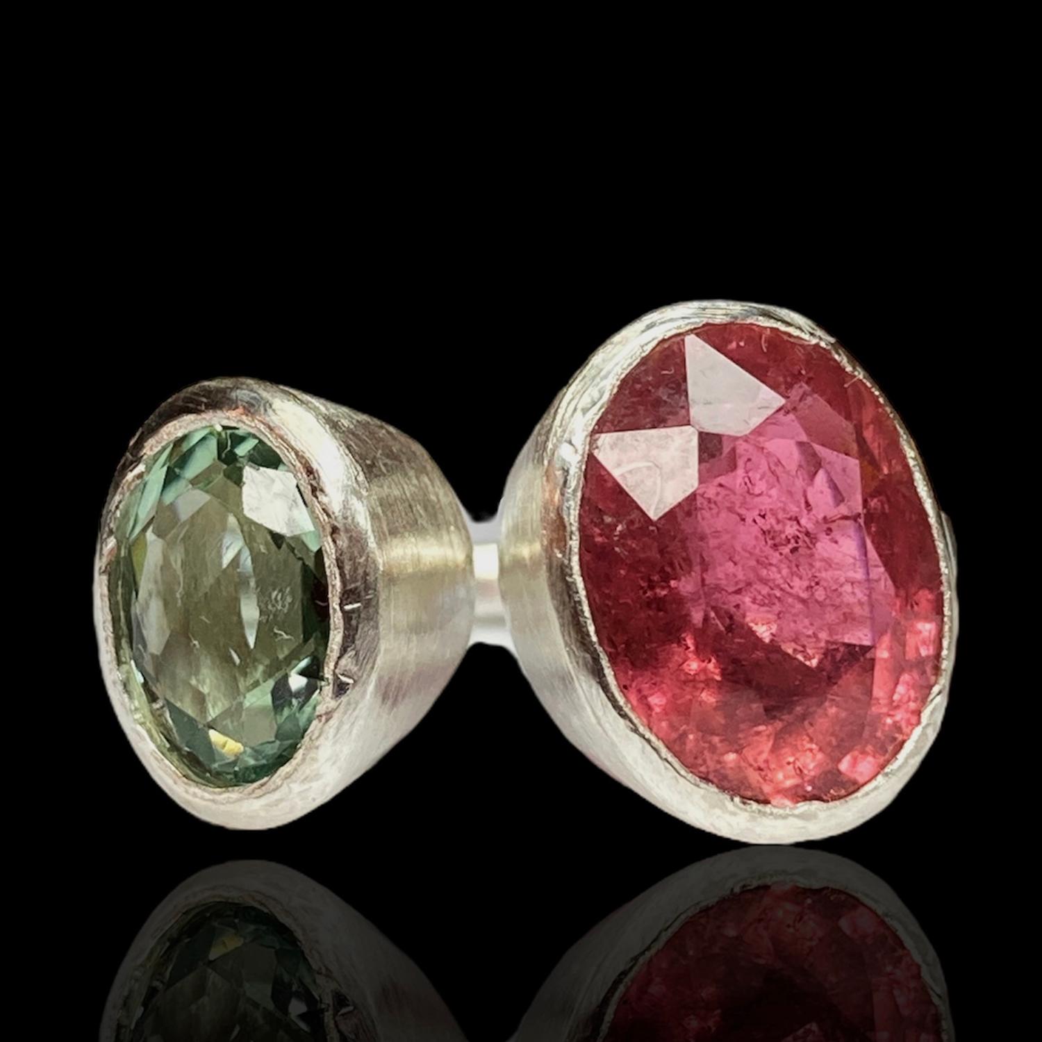 Deborah Murdoch Sterling Silver Pink and Green Tourmaline Ring For Sale ...