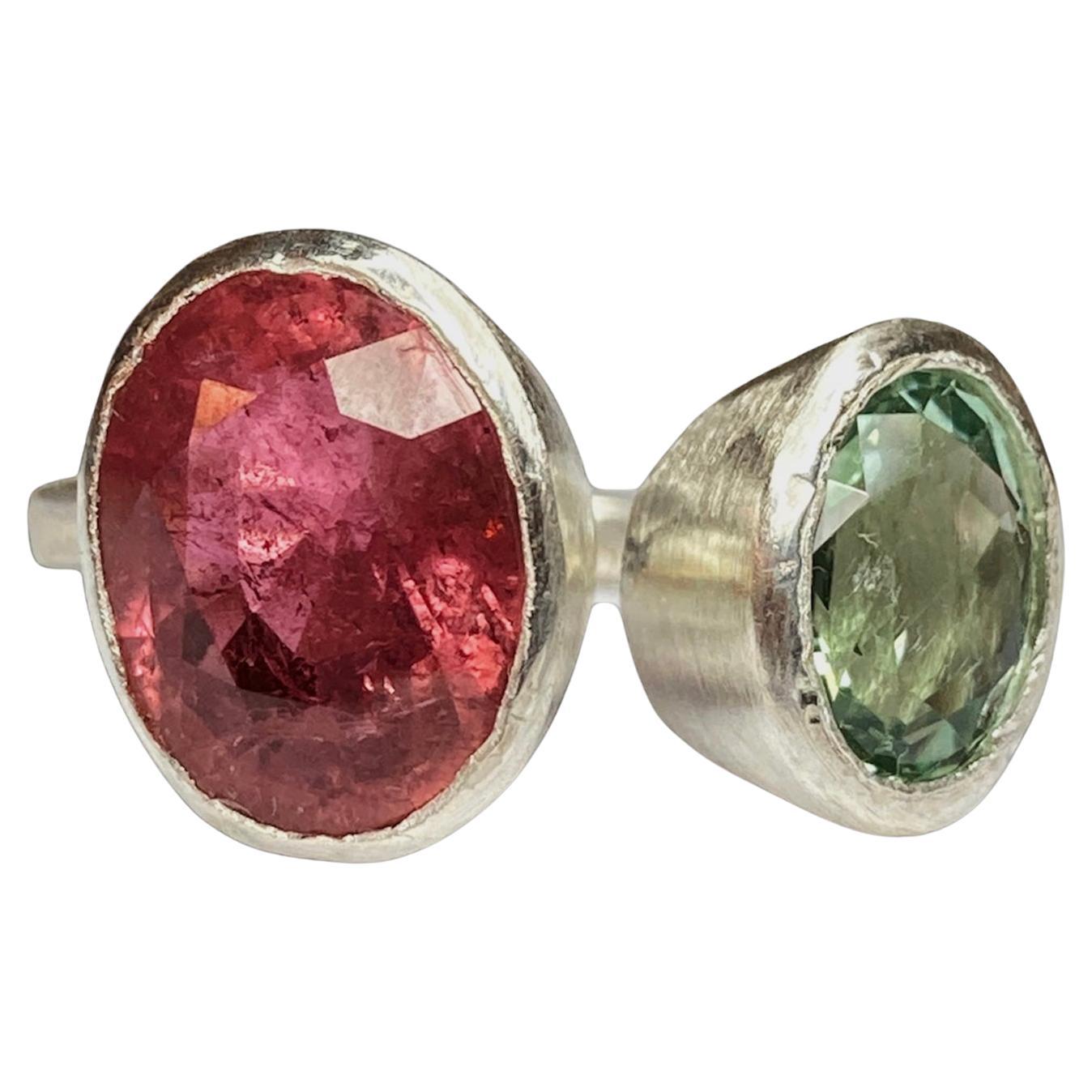 Deborah Murdoch Sterling Silver Double Pink Tourmaline Ring For Sale at ...