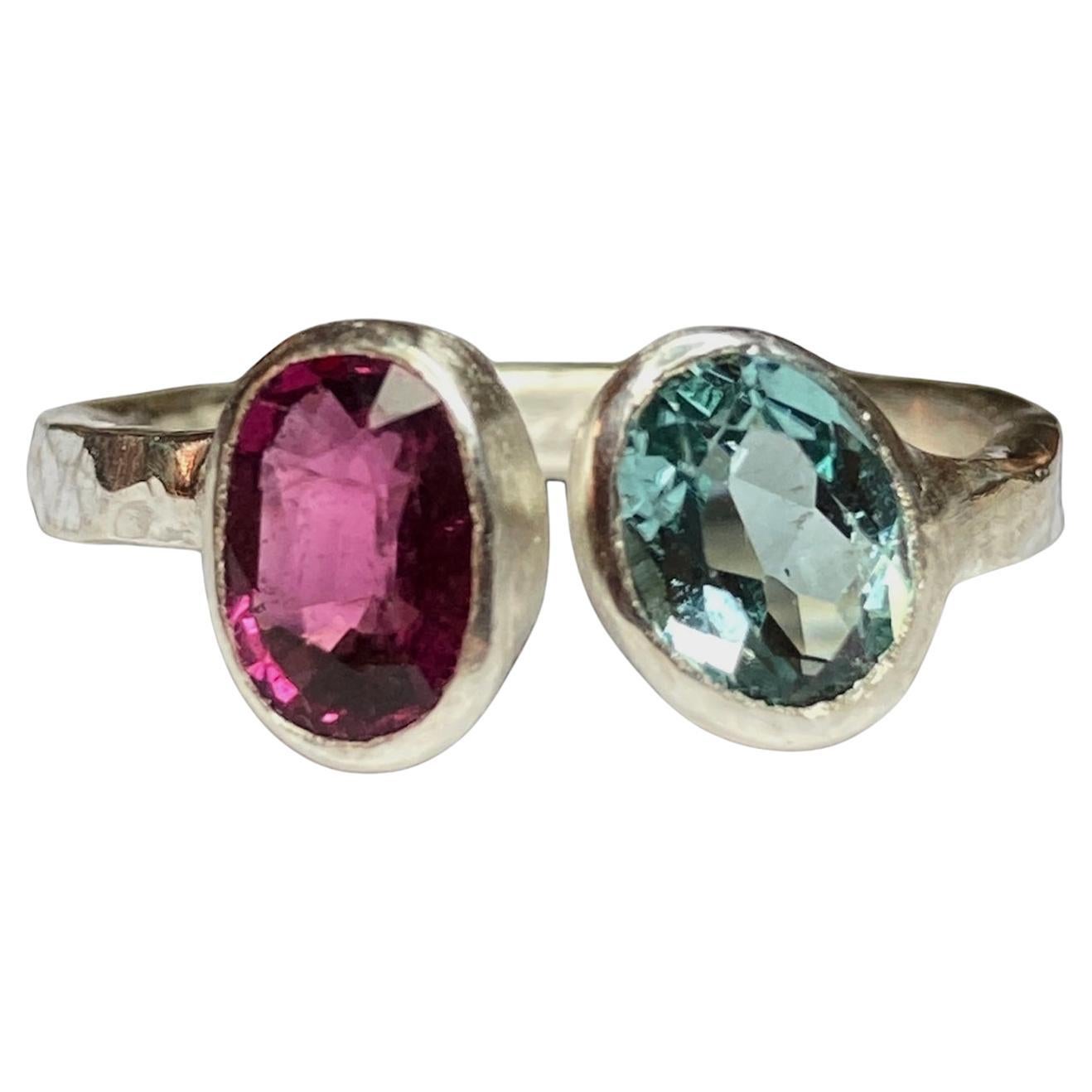 Deborah Murdoch Sterling Silver Pink and Green Tourmaline Ring For Sale ...