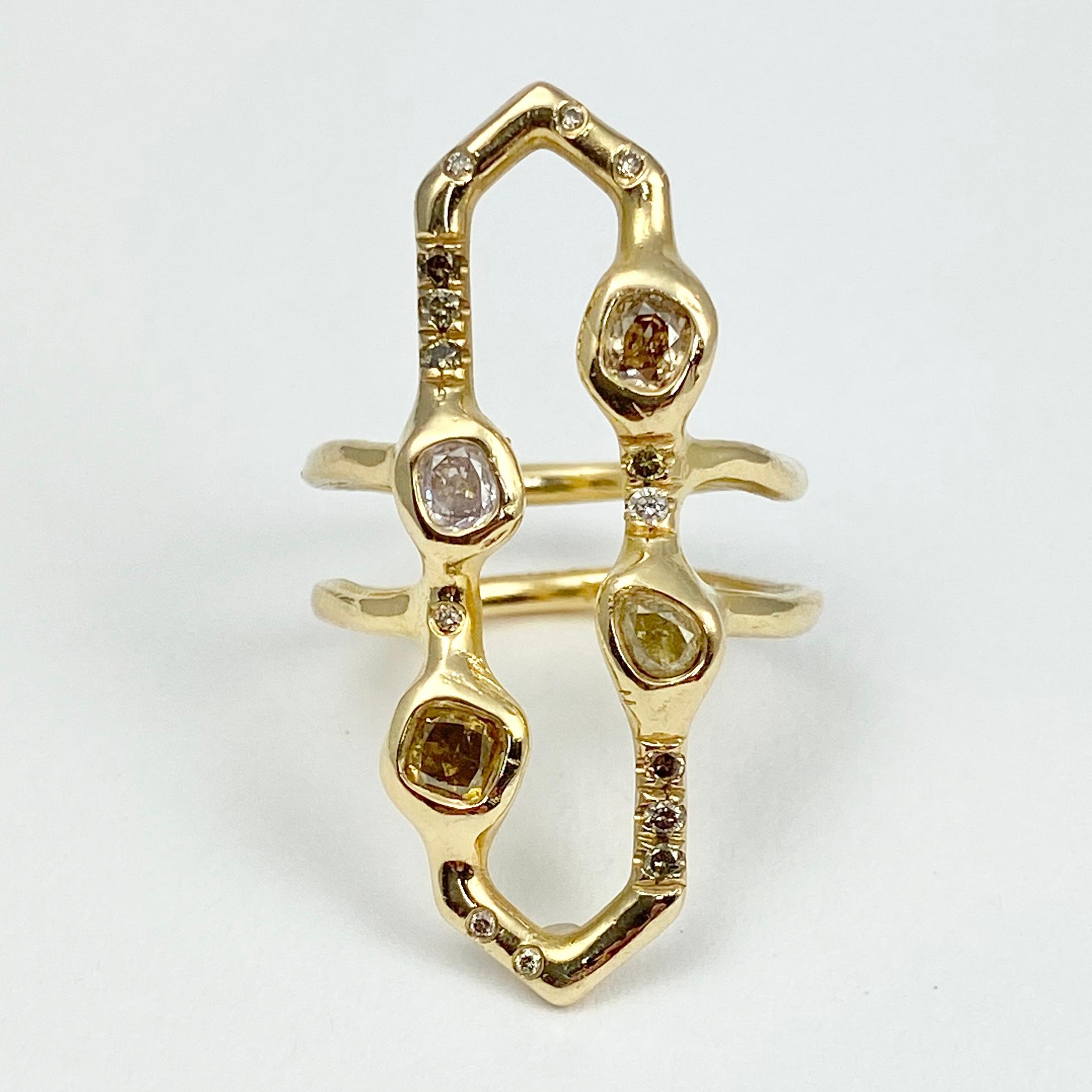 Debra Navarro Diamond 18 Karat Yellow Gold Double Shank Hexagon Ring 0. ...