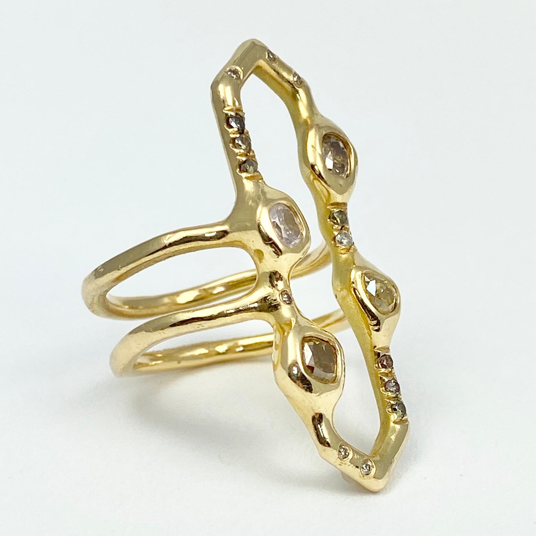 Debra Navarro Diamond 18 Karat Yellow Gold Double Shank Hexagon Ring 0. ...