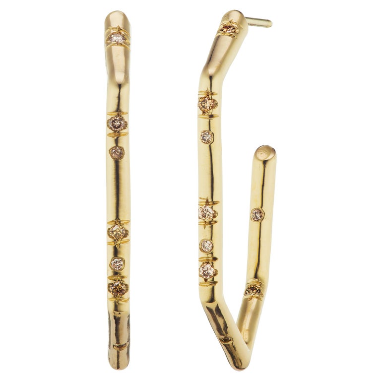 Debra Navarro Diamond and 18 Karat Yellow Gold Hexagon Hoop Earrings ...