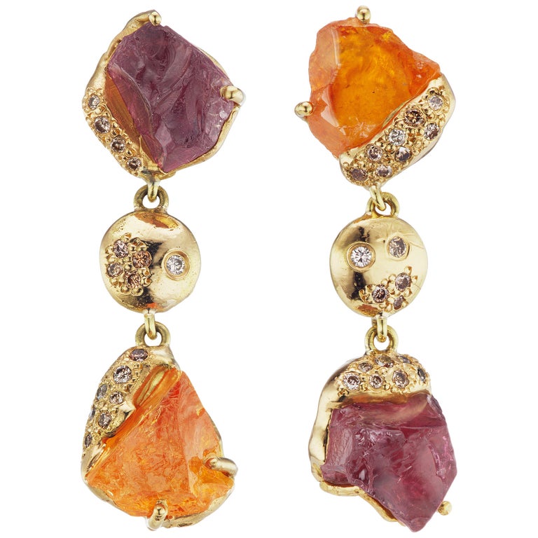 Debra Navarro Garnet Tourmaline and Diamond 18 Karat Yellow Gold Dangle ...