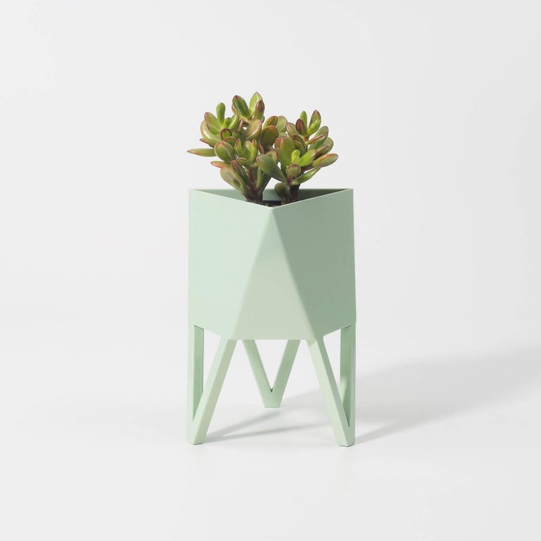 Deca Planter in Bluegreen Steel, Mini, by Force/Collide For Sale at 1stDibs