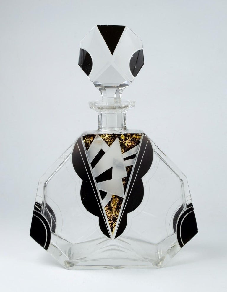 Decadent Art Deco Czech Crystal and Enamel Bohemian Bottle, 1930s For ...