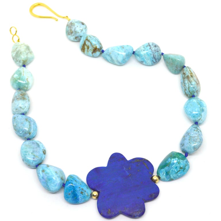 Decadent Jewels African Blue Opal Lapis Lazuli Gold Necklace at 1stDibs