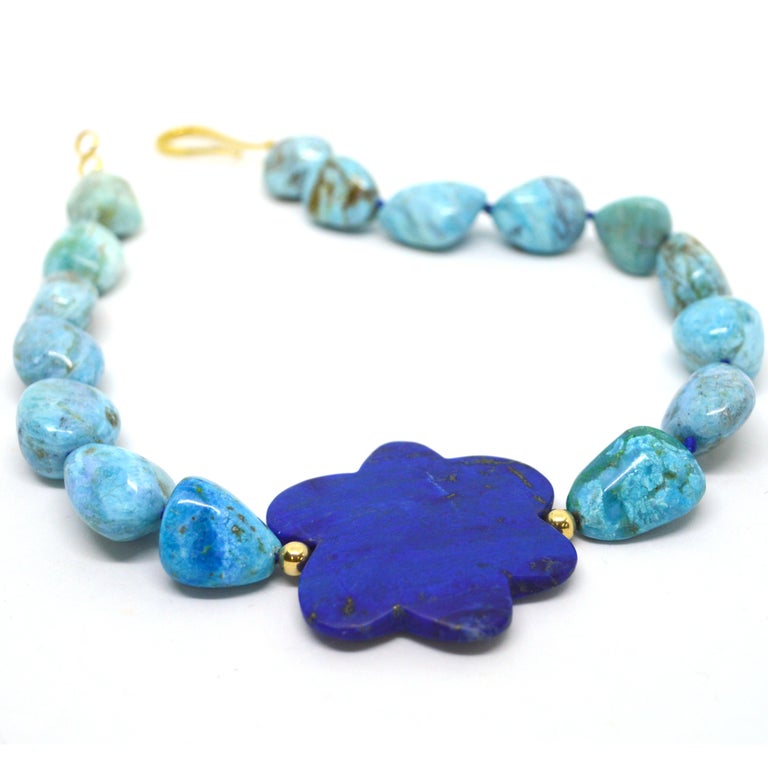 Decadent Jewels African Blue Opal Lapis Lazuli Gold Necklace at 1stDibs
