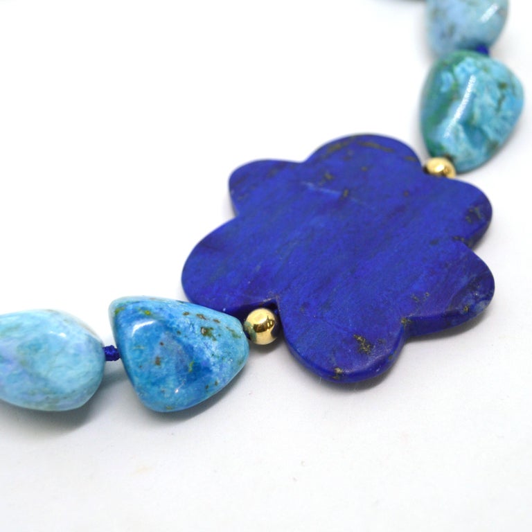 Decadent Jewels African Blue Opal Lapis Lazuli Gold Necklace at 1stDibs