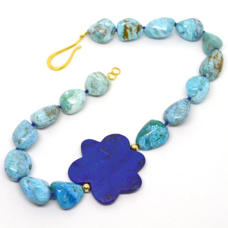 Decadent Jewels African Blue Opal Lapis Lazuli Gold Necklace at 1stDibs