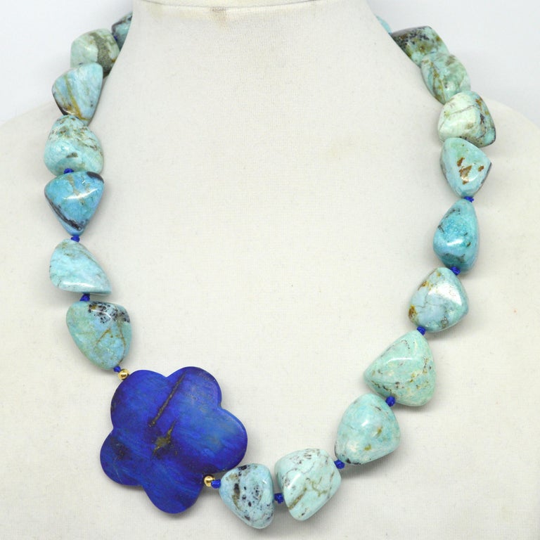 Decadent Jewels African Blue Opal Lapis Lazuli Gold Necklace at 1stDibs