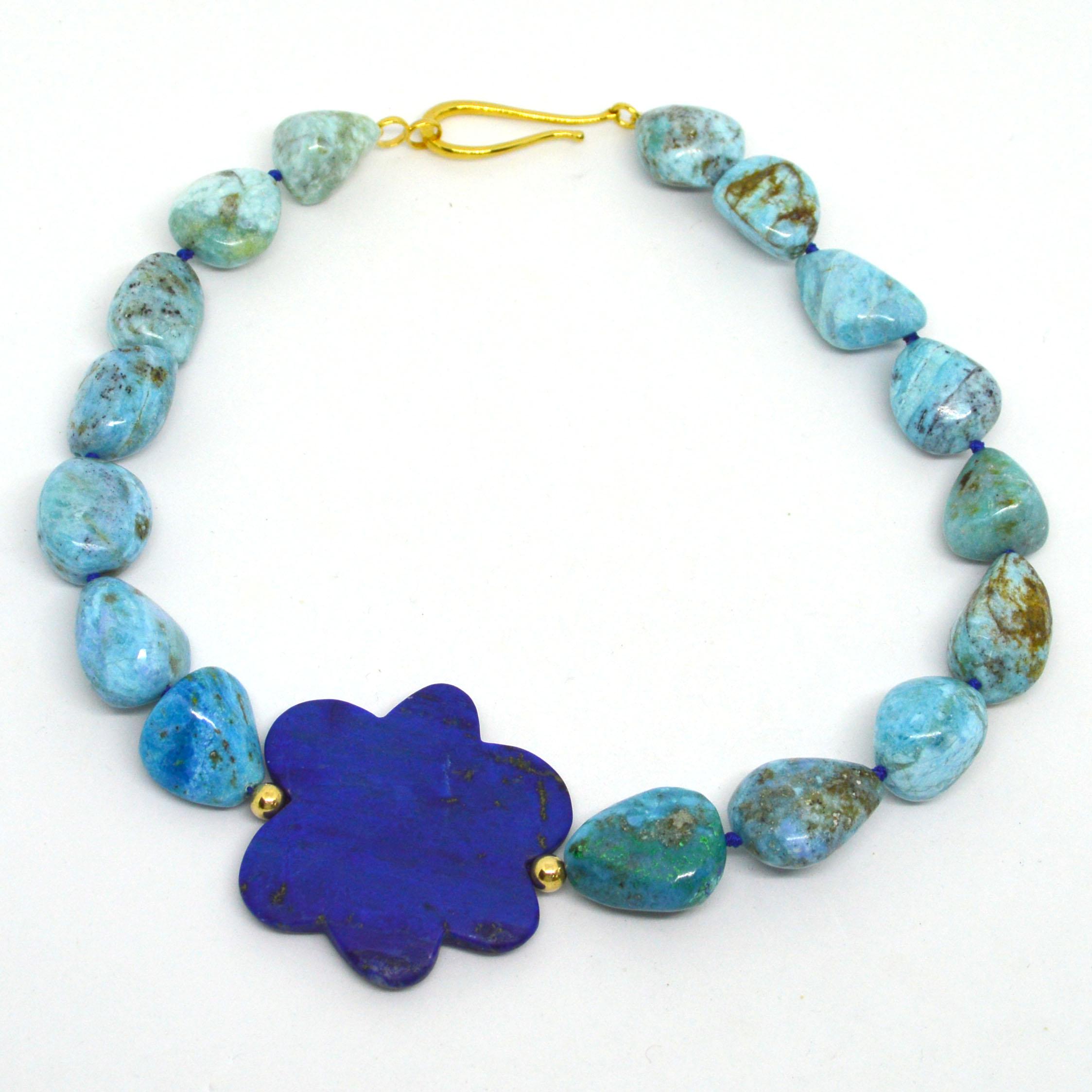 Decadent Jewels African Blue Opal Lapis Lazuli Gold Necklace at 1stDibs