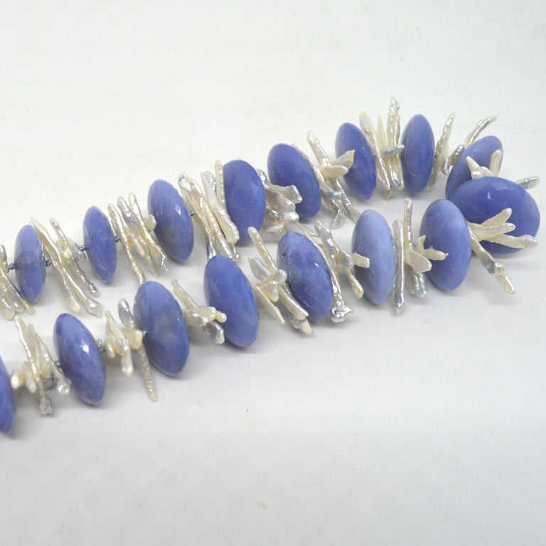 Decadent Jewels Blue Chalcedony Pearl Silver Necklace For Sale at 1stDibs