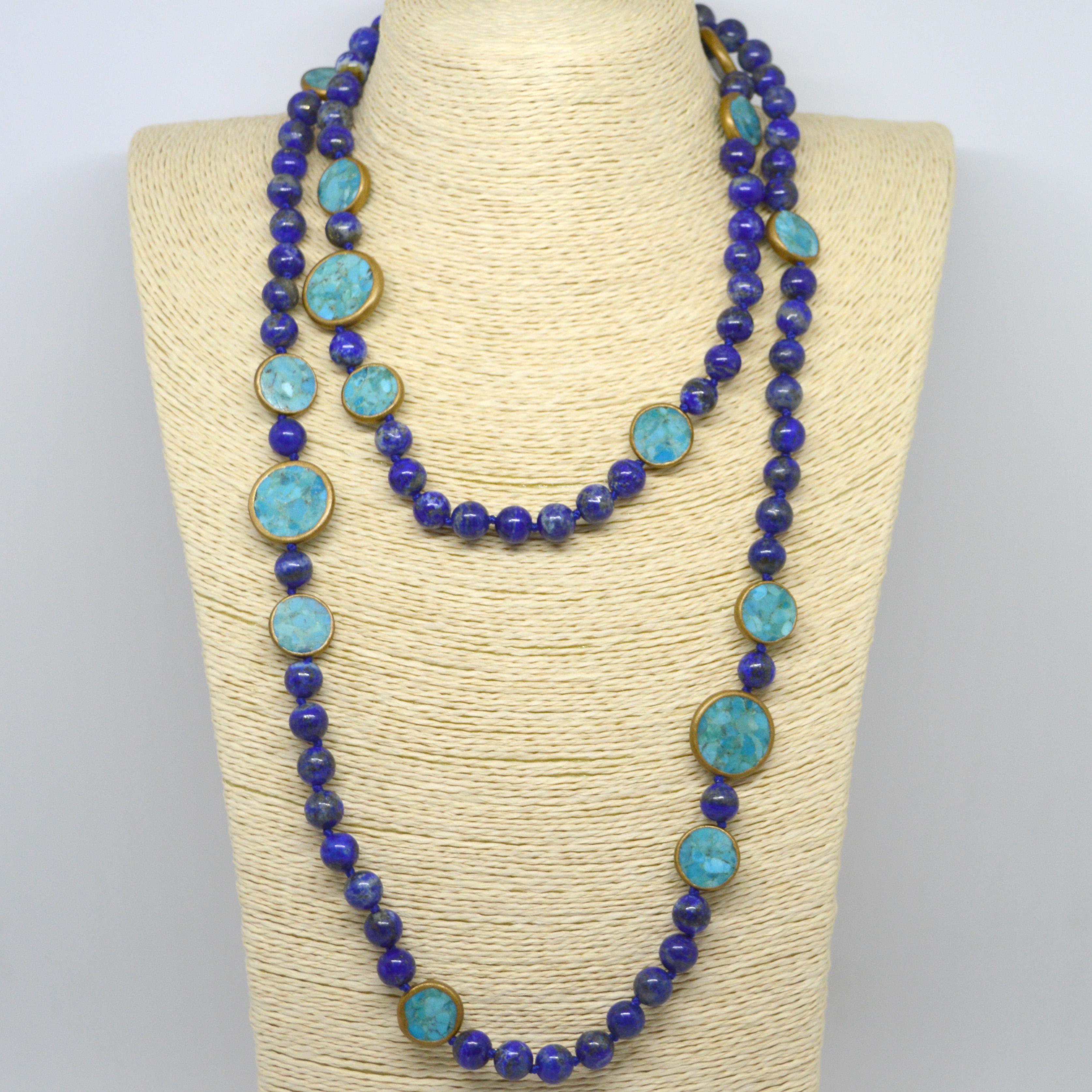 Decadent Jewels Lapis Lazuli Copper Turquoise Long Wrap Around Gold ...