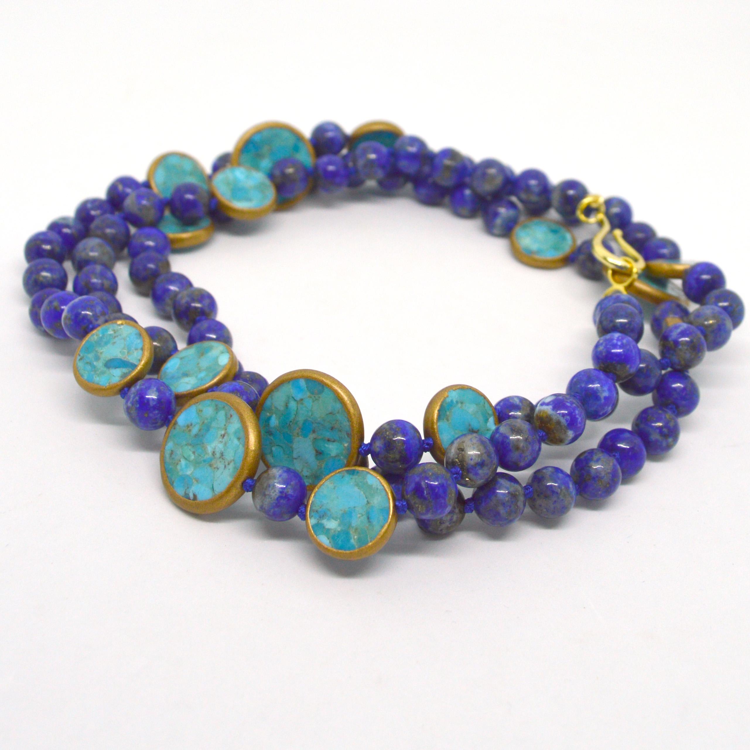 Decadent Jewels Lapis Lazuli Copper Turquoise Long Wrap Around Gold ...