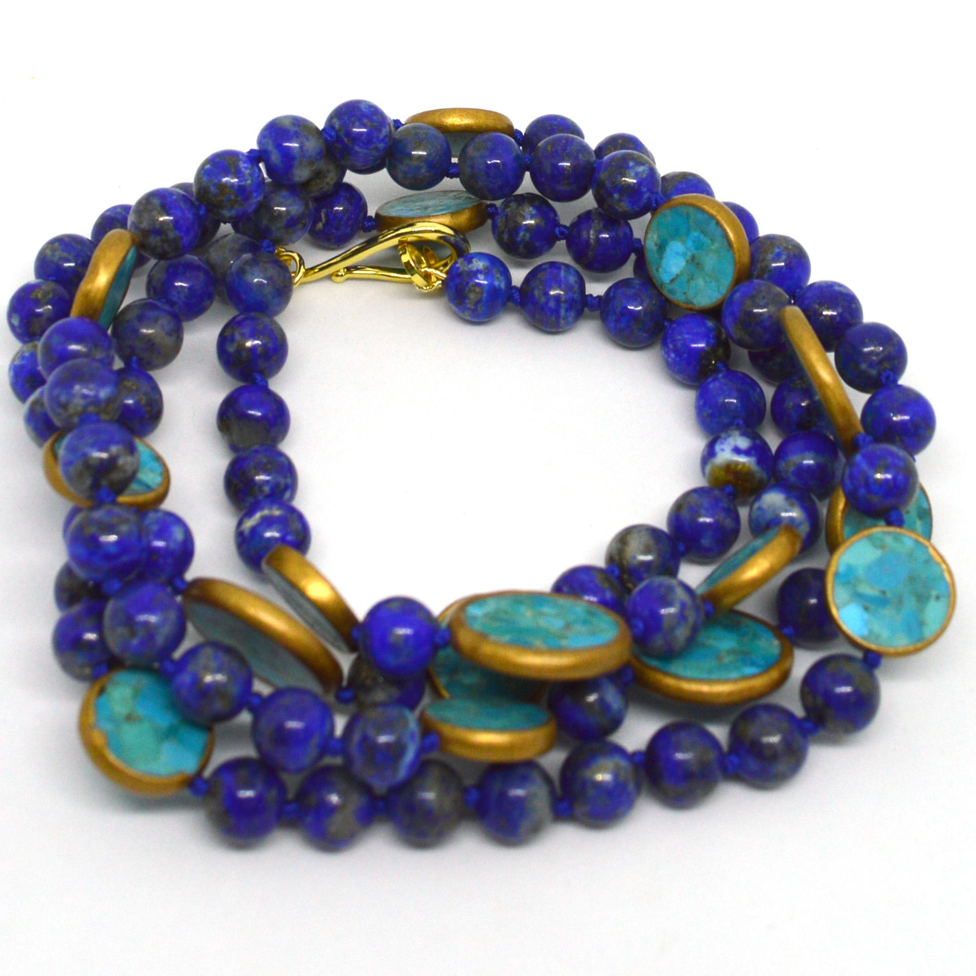 Decadent Jewels Lapis Lazuli Copper Turquoise Long Wrap Around Gold ...