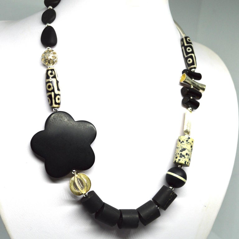 Decadent Jewels Matt Black Onyx Tibetan Agate Dalmation Jasper Silver ...