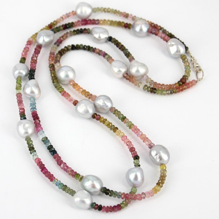 Decadent Jewels Watermelon Tourmaline Grey Fresh Water Pearl Silver ...