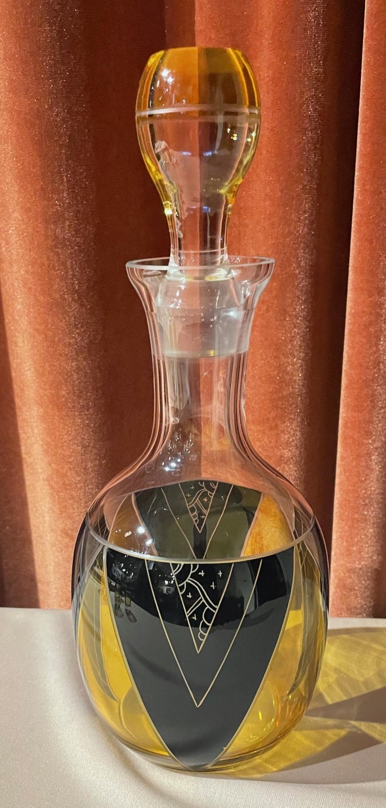 Decanter and Glasses by Karl Palda with Yellow Black Pattern For Sale ...