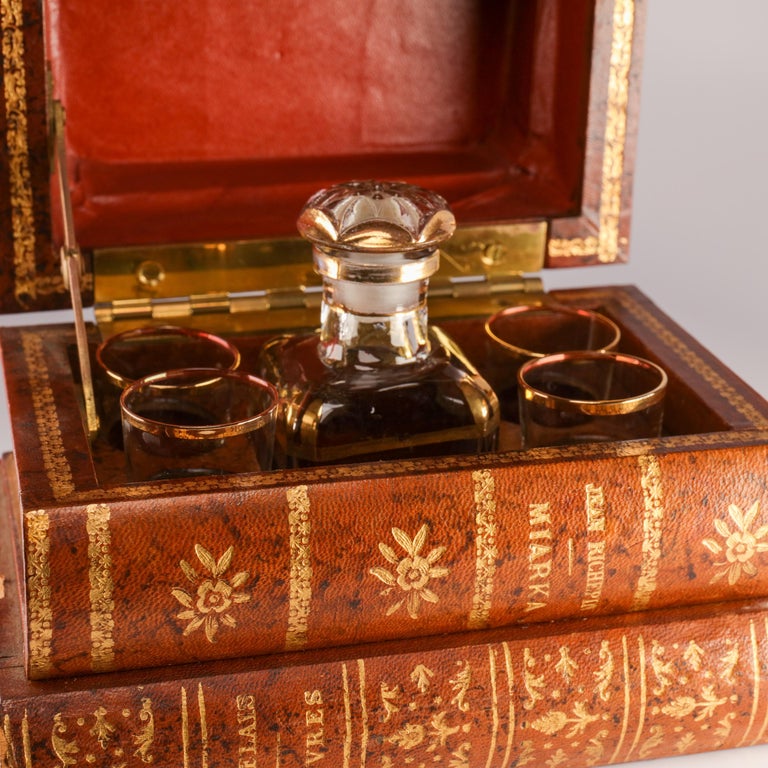 Decanter and Glasses Vintage French Tantalus Book Bar Set at 1stDibs
