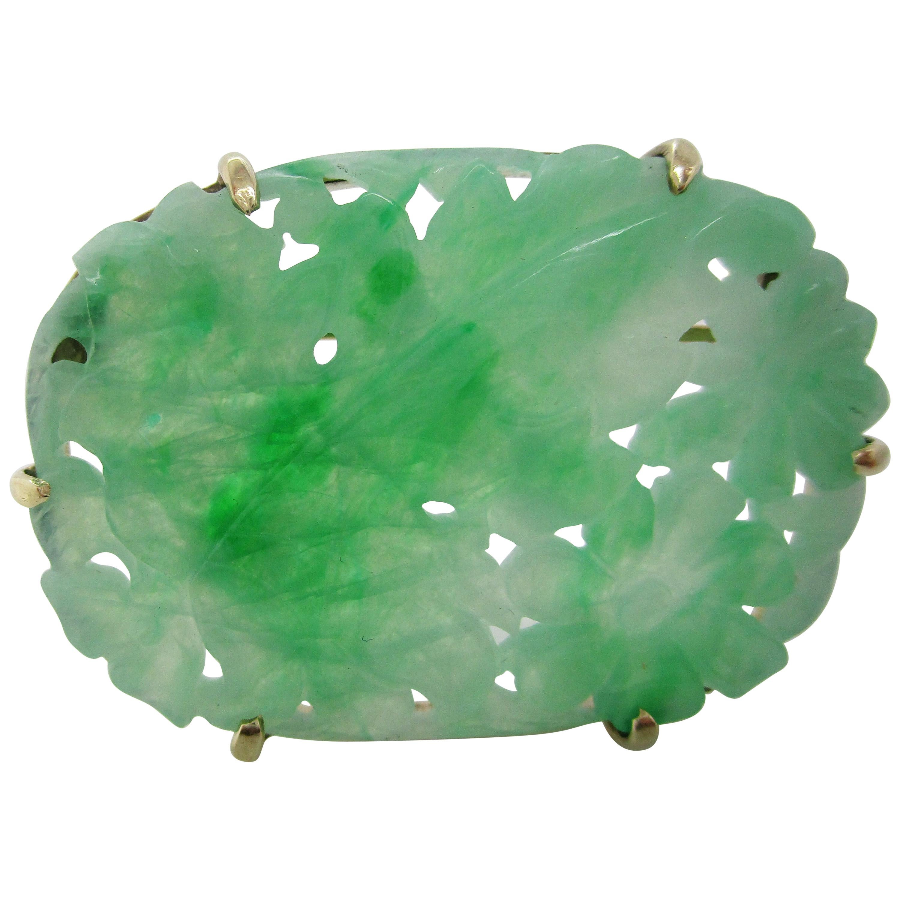 Carved Jade Yellow Gold Frame Pin at 1stDibs