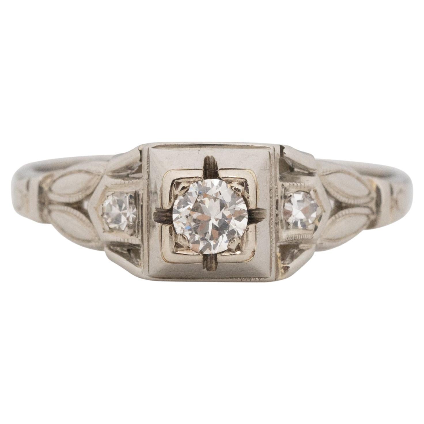 18 Karat White Gold Vintage .36 Carat Old European Cut Diamond Filigree ...