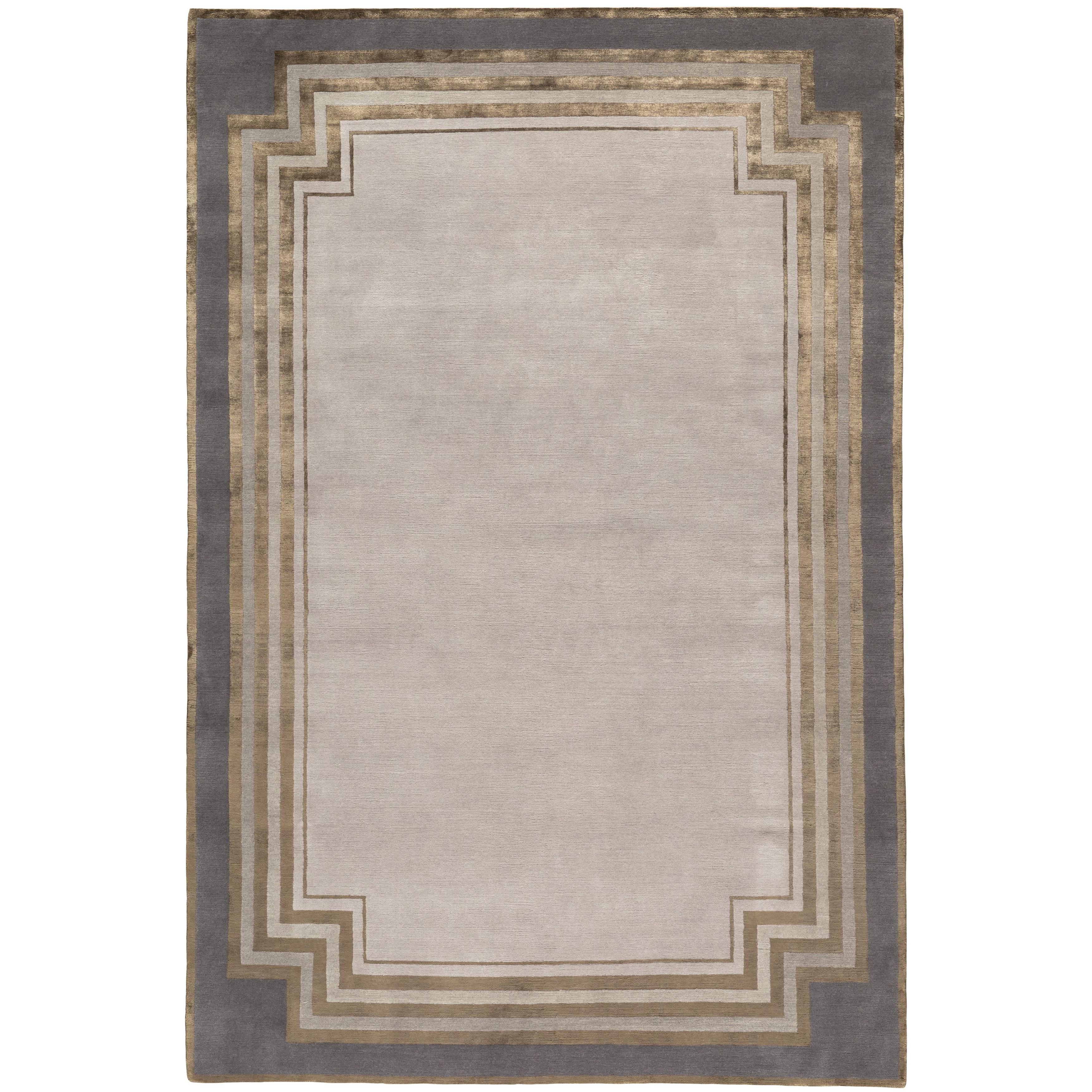 Deco Border Hand-Knotted 10x8 Rug in Wool and Silk by Tim Gosling For ...