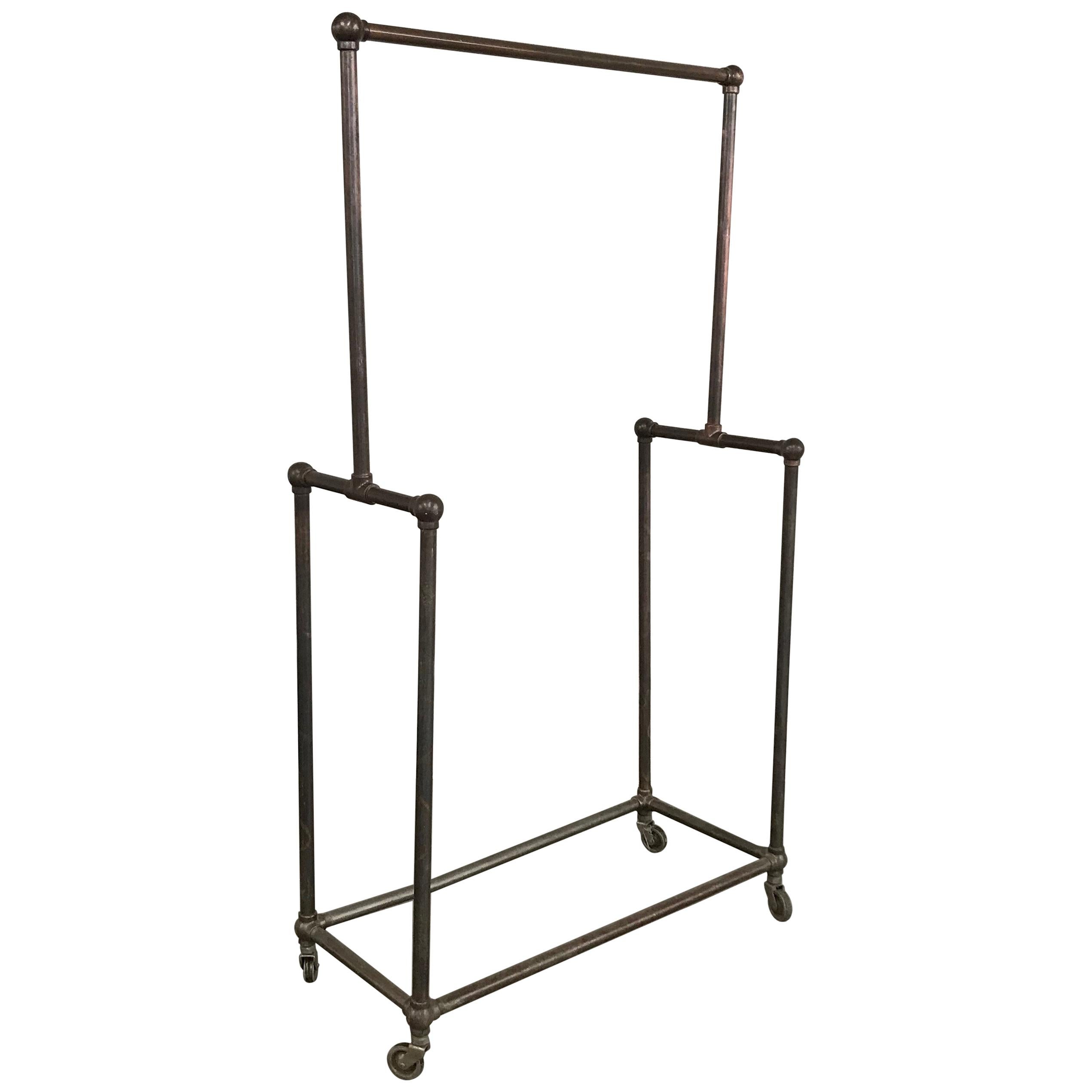 Vintage Rolling Clothing Rack, Garment Coat Stand Retail Store Display ...