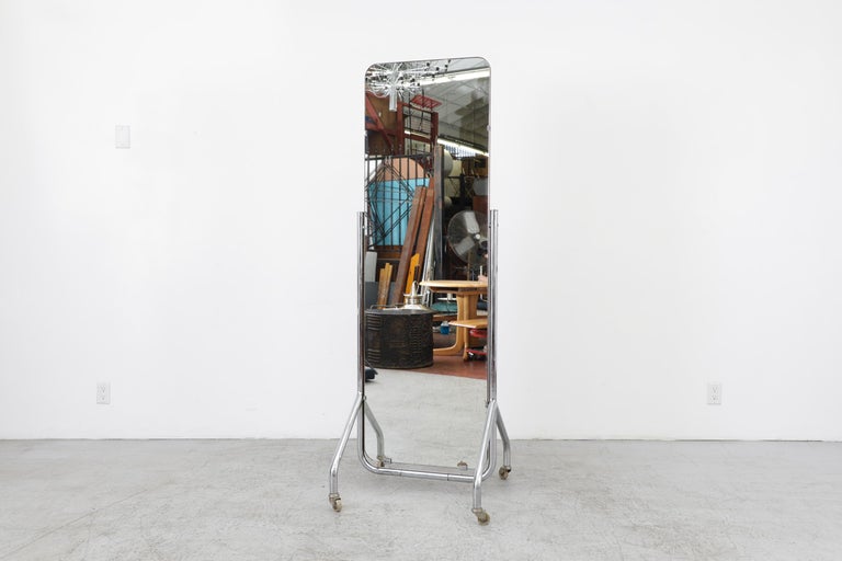 Deco Gispen Chrome Rolling Mirror with Mahogony Back at 1stDibs