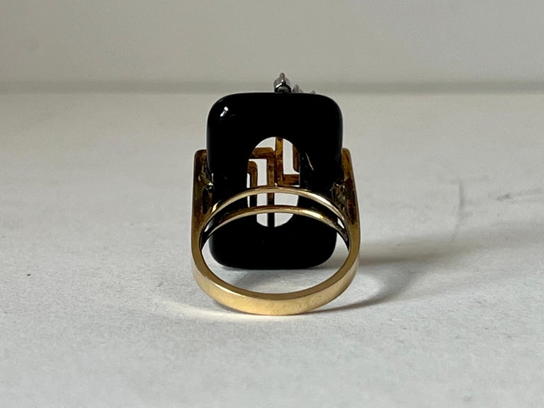 Deco Inspired Onyx and Diamond ring For Sale at 1stDibs