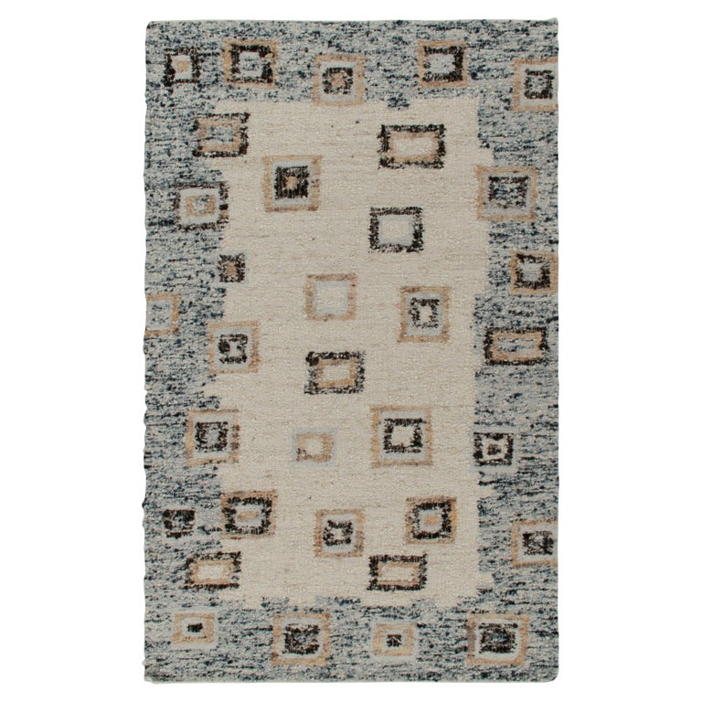 Rug and Kilim's Deco Modern Kilim Rug in White, Blue Border, Geometric ...