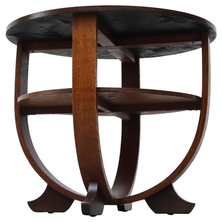 Deco Round Oak Two Tiered Side Table at 1stDibs
