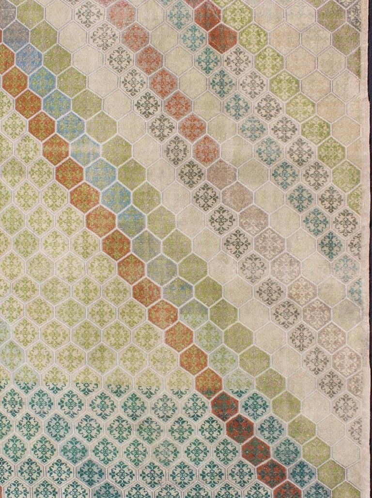 Deco Rug with Modern Design in Lime Green, Light Blue, Terracotta and ...