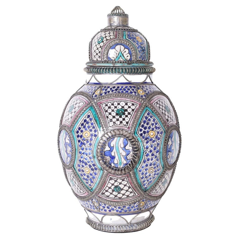 Decorated Earthenware Lidded Urn For Sale at 1stDibs