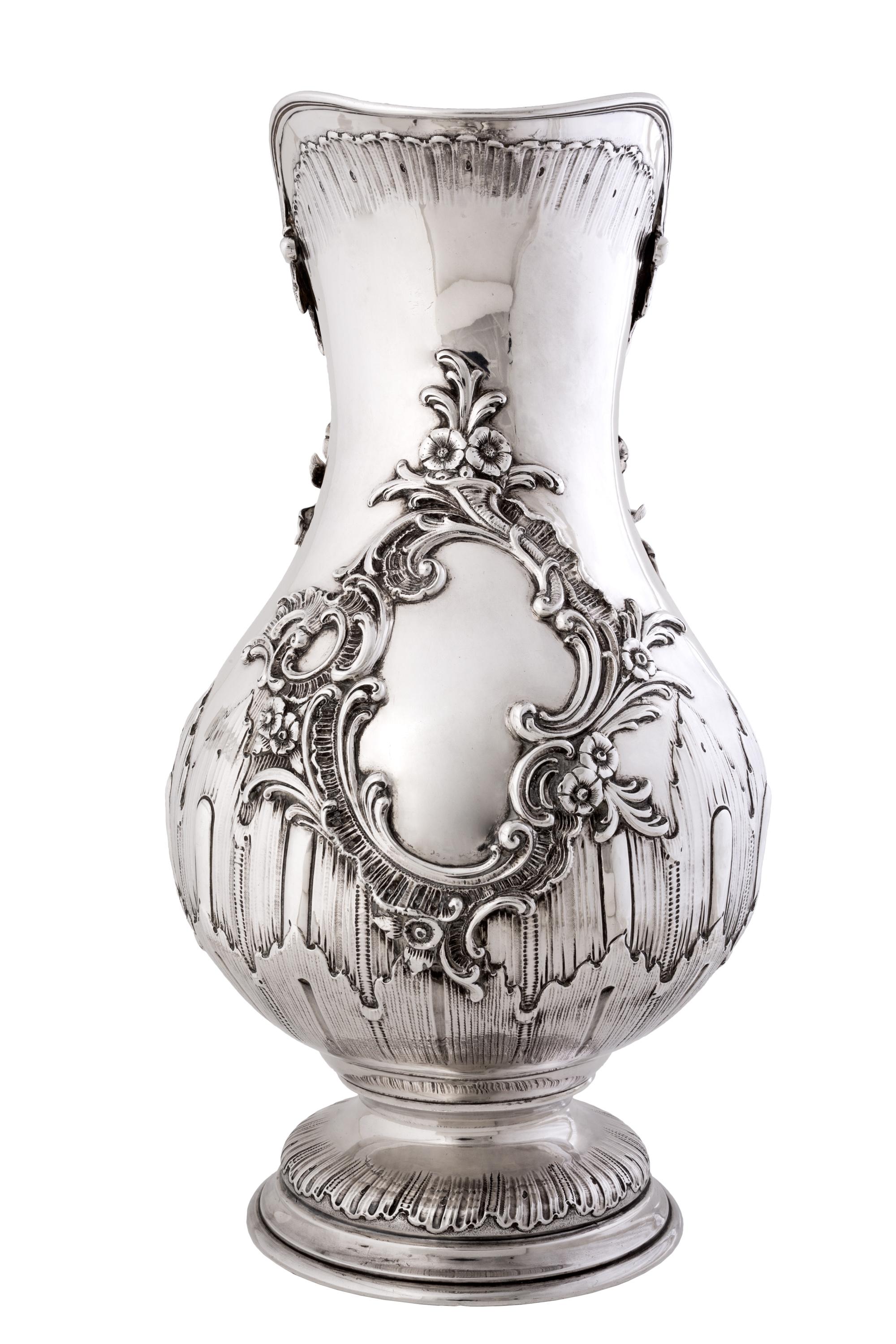 Decorative .950 Silver Water Pitcher with Sculptured Floral Detailing ...