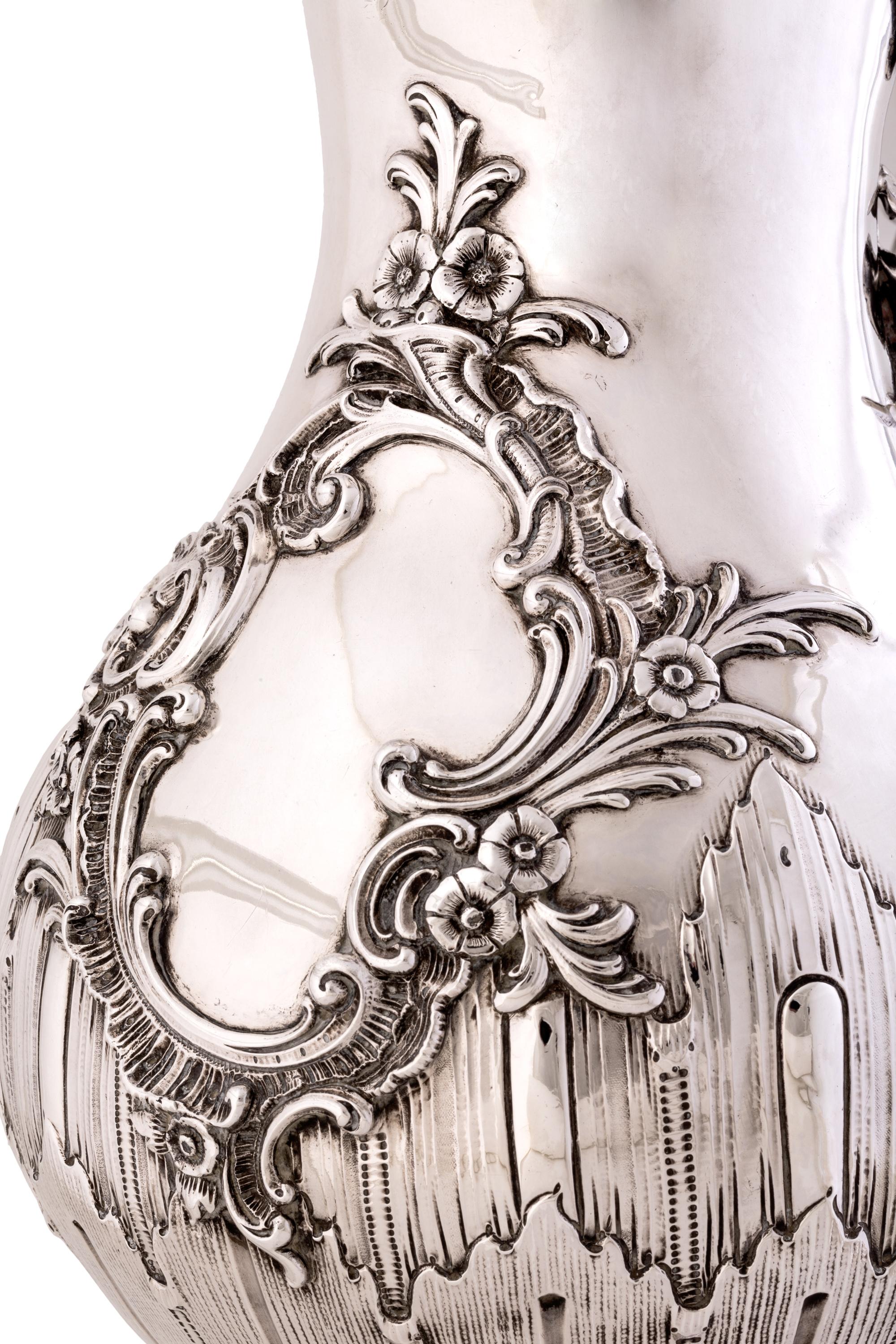 Decorative .950 Silver Water Pitcher with Sculptured Floral Detailing ...