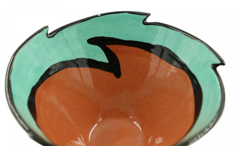 Decorative Abstract Rim Leaf Design Glazed Ceramic Bowl For Sale at 1stDibs
