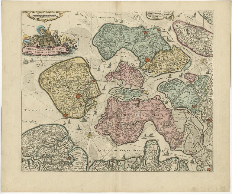 Decorative Antique Sea Chart of Zeeland, a Province of the Netherlands ...