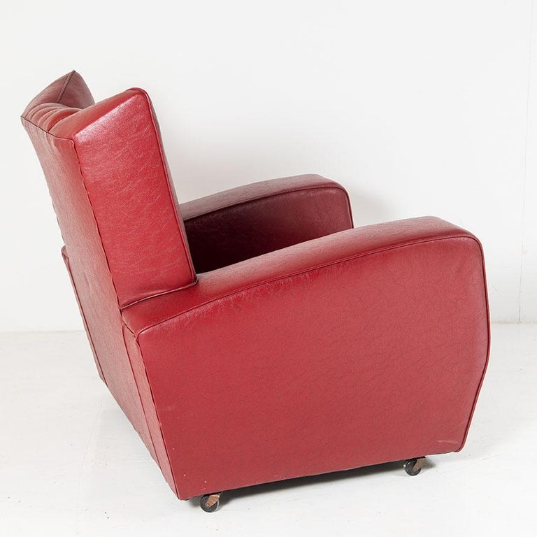 Decorative Art Deco Club Armchair in a classic red Rexine For Sale at ...