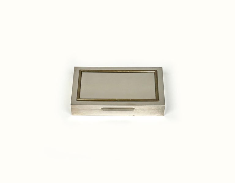 Decorative Box in Polished Steel, Brass and Wood by Rue Royale, France ...