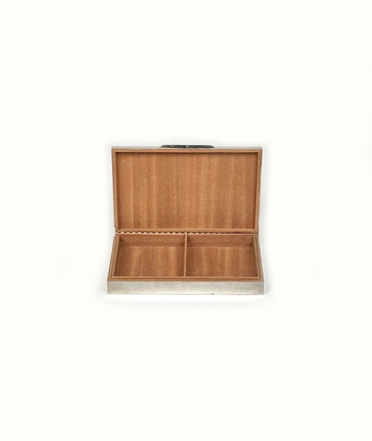 Decorative Box in Polished Steel, Brass and Wood by Rue Royale, France ...