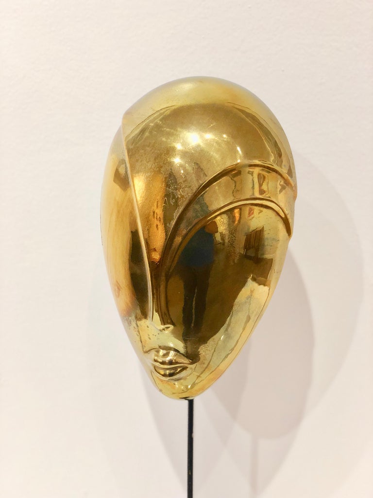 Decorative Brass Mask Sculpture Alien Face Art Deco on Stand at 1stDibs ...