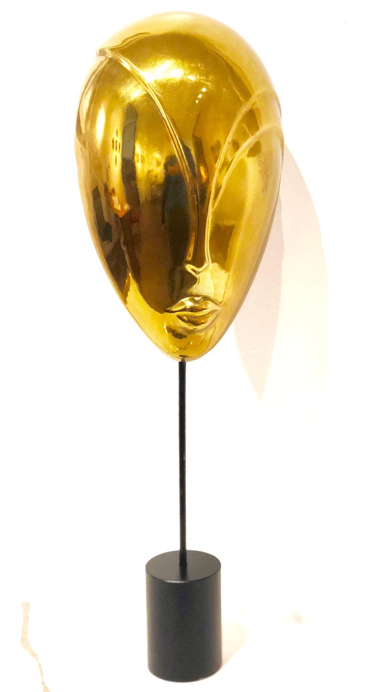 Decorative Brass Mask Sculpture Alien Face Art Deco on Stand at 1stDibs ...